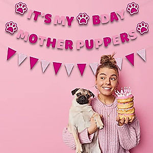 Vicycaty Puppy Dog Birthday Banner, Mother Puppers, It's My Bday, Pink Pennants, 98.43x16.69 inches Cardboard