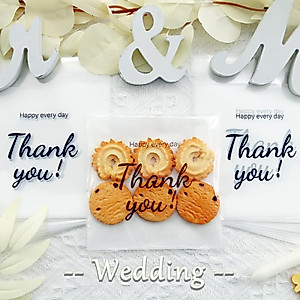 Wocuz Cookie Candy Bags Thank You Printed Cellophane Bags Biscuit Roasting Treat Present DIY Plastic Individual Wrappers Self Adhesive OPP Cookie Bakery Decorating Favor Bags (5.5x5.5 Inch, 200Pcs)