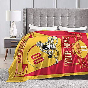 SEAGGS Custom Football Blanket for Men Personalized Fans Gifts Add Name and Number, 40" x 50", 50" x 60", 80" x 60"