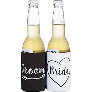 Cute Wedding Gifts - Bride and Groom Novelty Can Cooler Combo - Engagement Gift for Couples