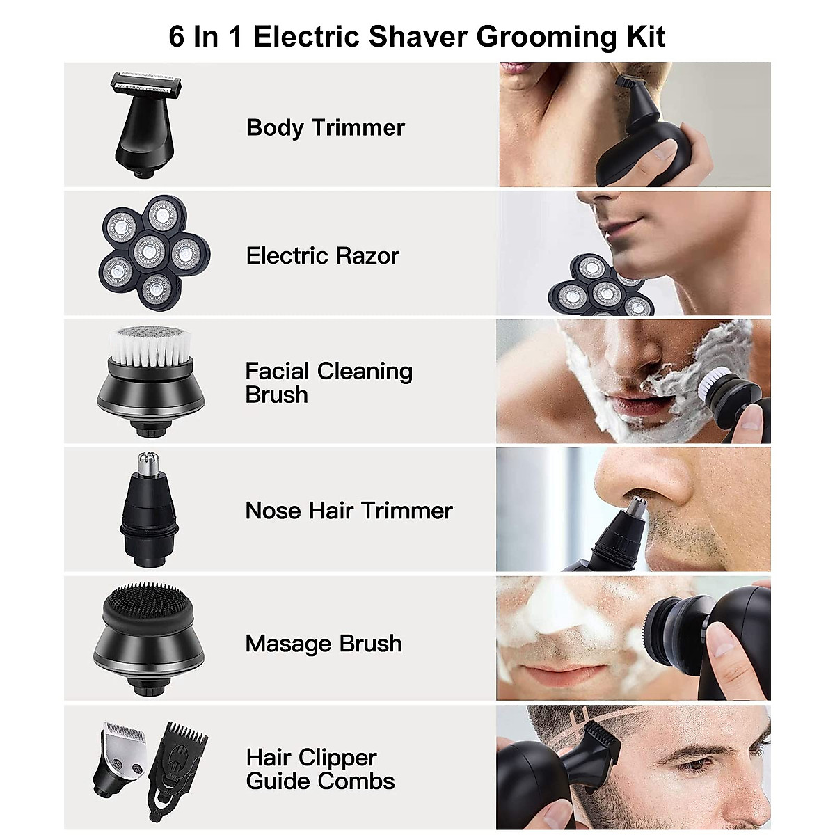 Electric Shaver for Men 6 in 1 Rotary Cordless Rechargeable Shaver Grooming Kit Multifunctional Electric Razor Wet & Dry Razor for Men Electric Razor