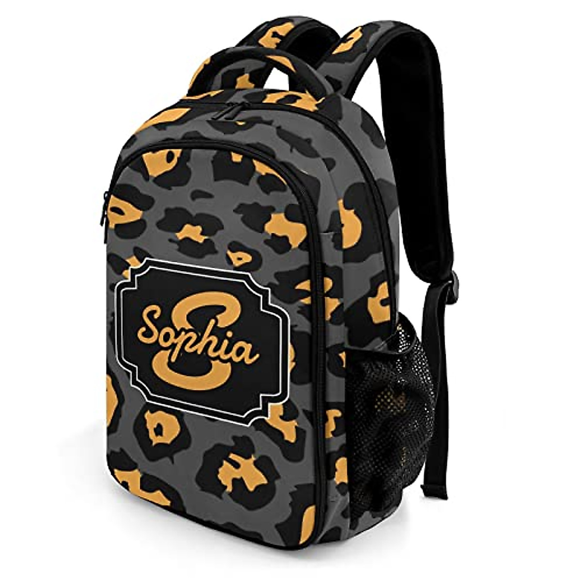 Anneunique Leopard Print Yellow Gray Backpack Custom Multifunctional Waterproof Laptop Bag for Travel Gift
