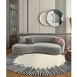 Distressed Contemporay Round Area Rug for Living Room Cream Black Nursery Bedroom Playroom Carpet Circle Dining Kitchen Runner Rug Premium Durable Laundry Room Bathroom Mat Large Indoor Rug 63in