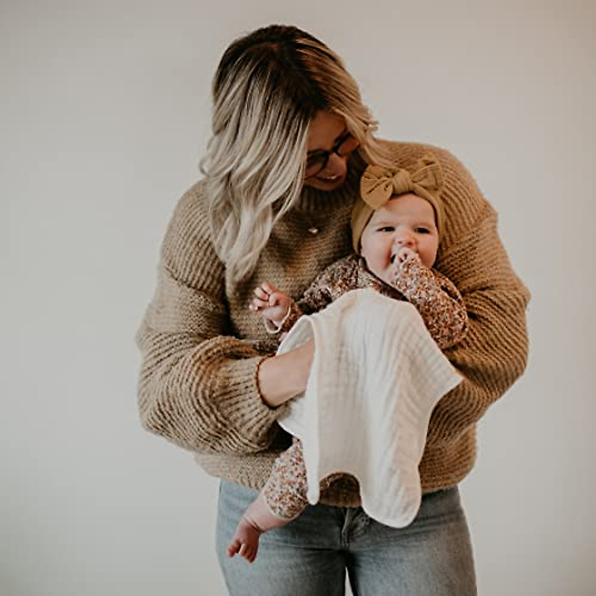 Parker Baby Muslin Cotton Burp Cloths - 5 Pack Large Cotton Burping Clothes for Boys, Girls, Unisex (White)