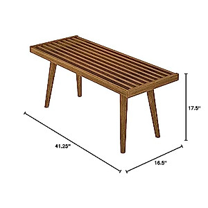 Plank+Beam Entryway Bench, Wooden End of Bed Bench for Bedroom, Mid-Century Modern Square Bench for Hallway, Living Room, Indoor, Porch, 41.25", Pecan