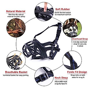 Dog Muzzle, Breathable Basket Muzzles for Small, Medium, Large and X-Large Dogs, Stop Biting, Barking and Chewing, Best for Aggressive Dogs (Large, Black)