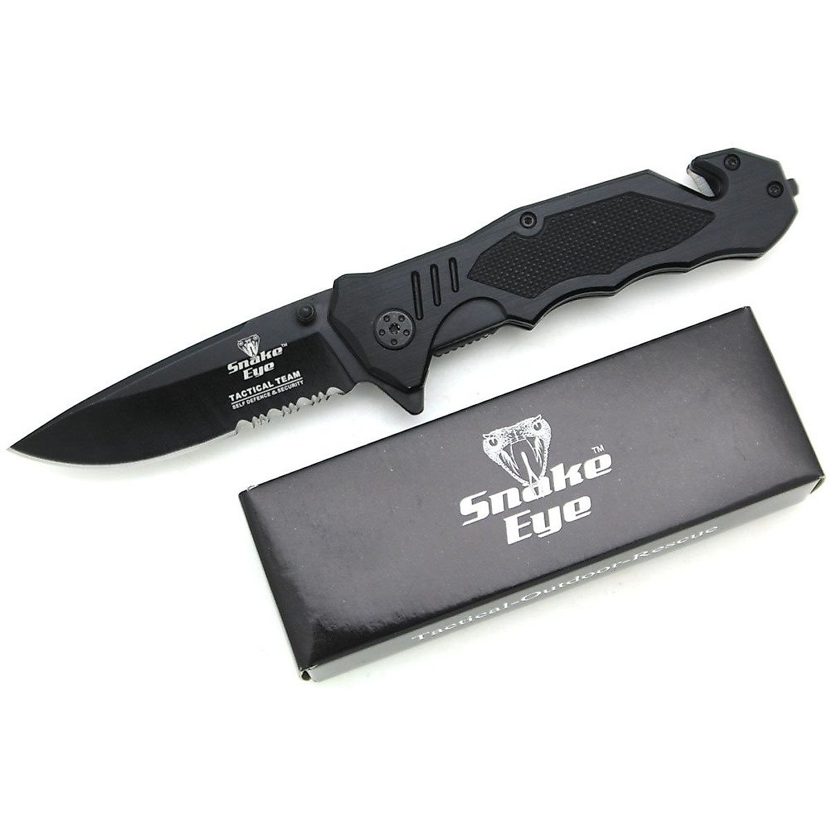 Snake Eye Tactical All Black Rescue Style Spring Assisted Folding Pocket Knife Hunting Camping Fishing Outdoors Razor Sharp Blade (383)