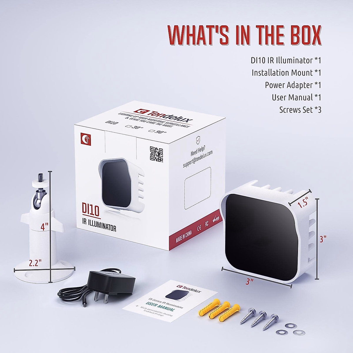 Tendelux DI10 IR Illuminator | Medium Range Infrared Flood Light for Security Camera (w/Power Adapter)