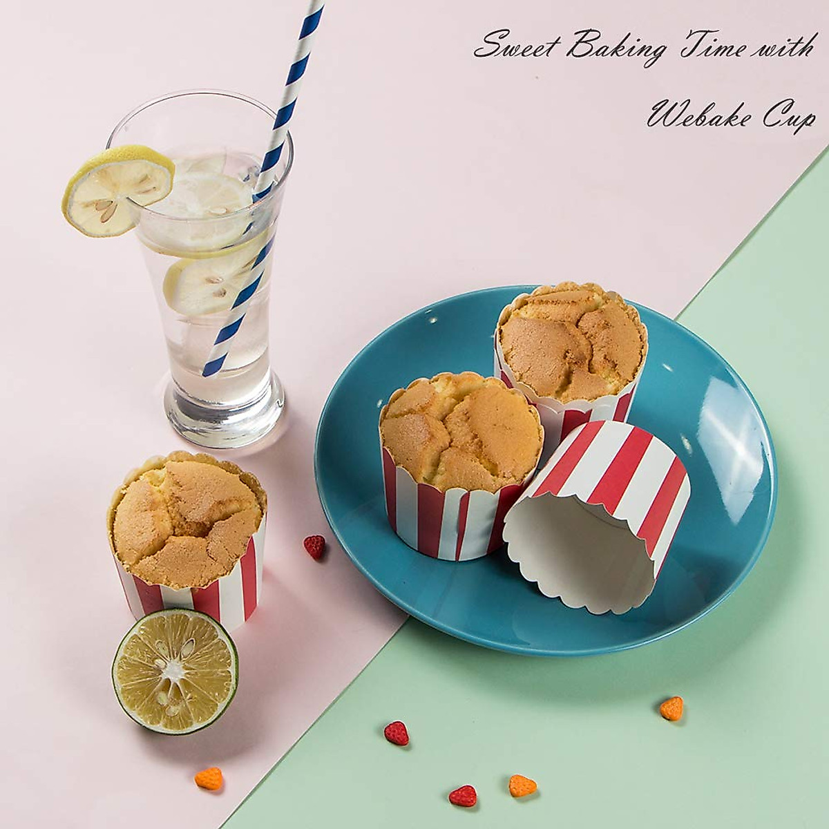 Webake 50pcs Full Size 6oz Paper Baking Cups Red Cupcake Liners Paper Snack Cups for Popcorn Cupcake Muffin Case Cupcake Bath Bomb, for Valentine's Day Movie Party Decorations Set of 50 (Red Stripe)