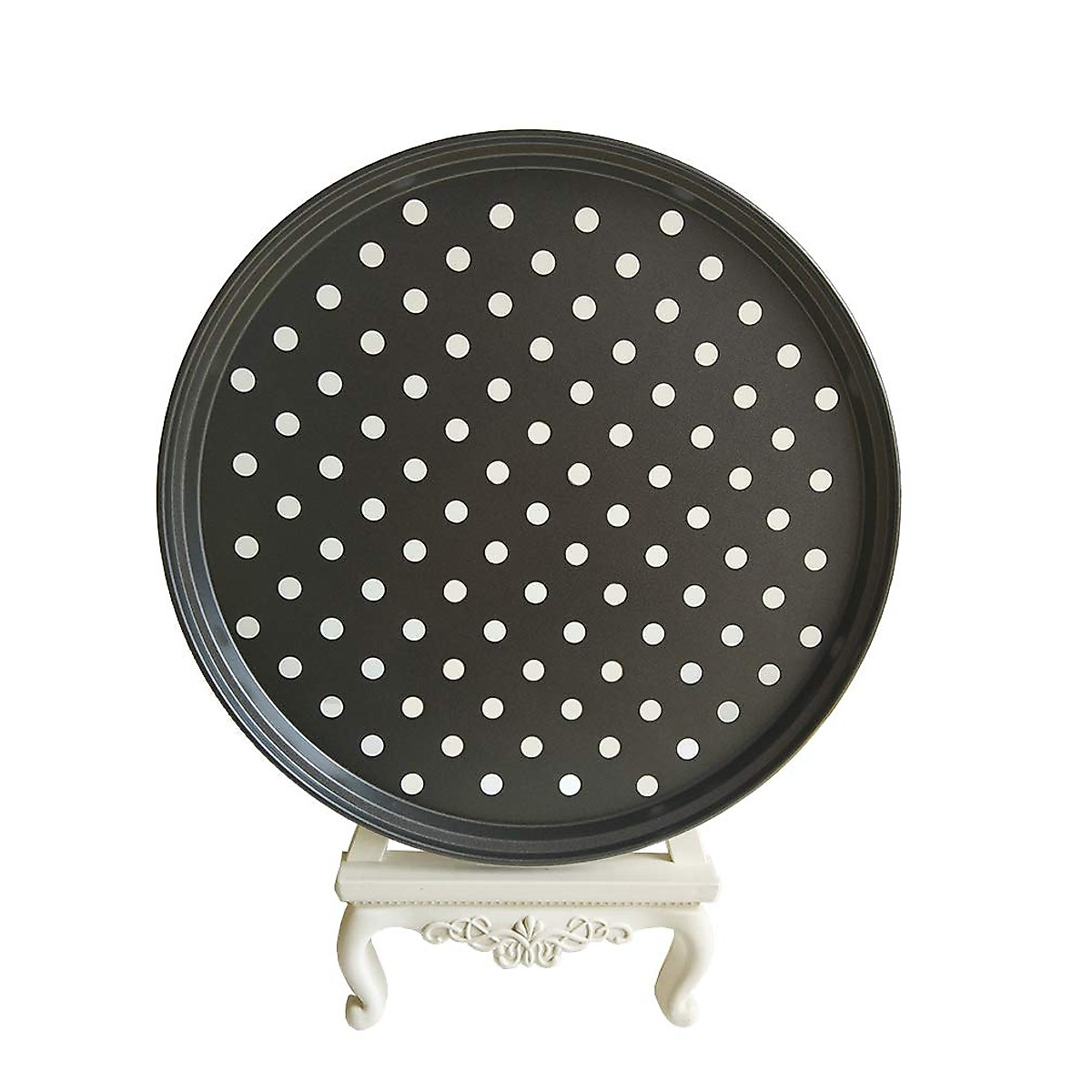 CRYDAY Non stick round pizza pan with holes for oven best perforated carbon steel pizza tray (10 inch)