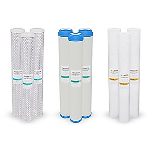 (9 Pack) Max Water Whole House Water Filter Set 20" x 2.5" Polypropylene Sediment, GAC Carbon, CTO Carbon Set compatible with most Slim Blue Whole House systems