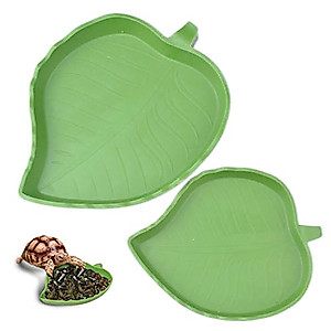 pranovo 2 Pack Leaf Reptile Food and Water Bowl for Pet Aquarium Ornament Terrarium Dish Plate Lizards Tortoises or Small Reptiles