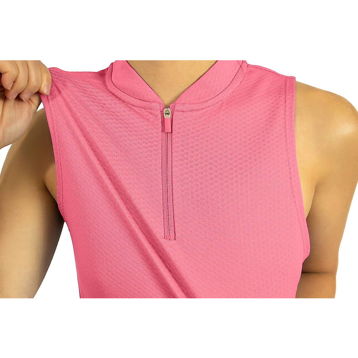 Three Sixty Six Womens Sleeveless Collarless Golf Polo Shirt with Zipper - Quick Dry Tank Tops for Women Coral