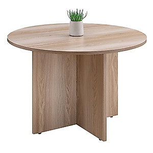 NBF at Work 42" Round Conference Tables - Thermally Fused Gray Laminate Conference Room Tables - X Base Office Meeting Table - Durable Training Tables for Brainstorming Collaboration Sessions