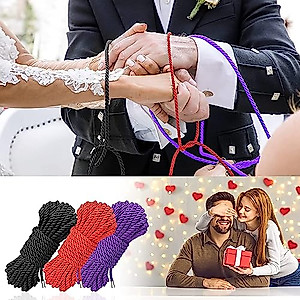 BAVIHOR Silk Rope Long Rope, Skin Friendly Soft Rope Durable, 32 Feet 8 mm Multipurpose Long Satin Braided Twisted Rope (Black, Red)