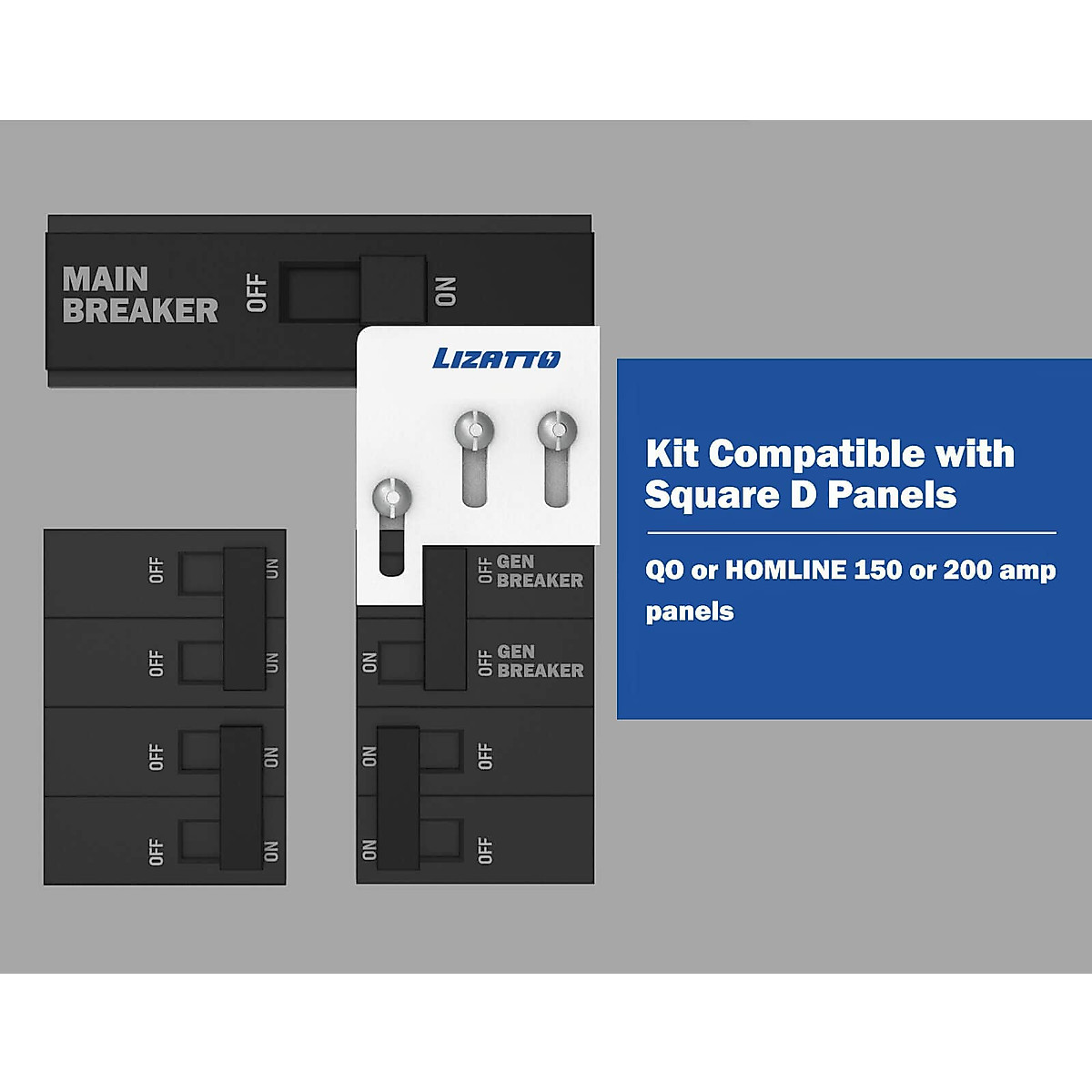 Generator Interlock Kit Compatible with Square D QO or Homeline 150 or 200 amp Panels. 1 3/8 inches Spacing Between Main and Generator Breaker