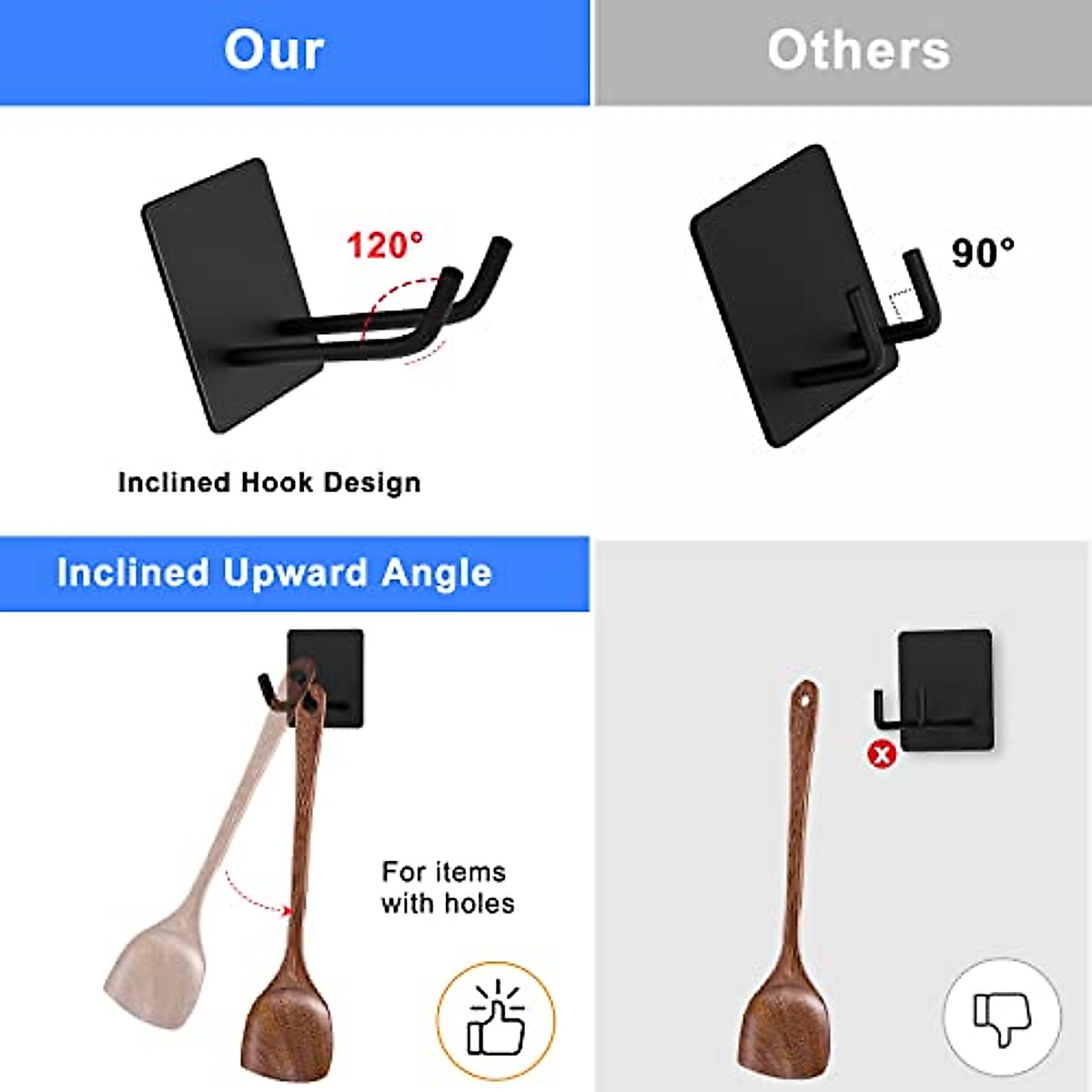 FUMAX Adhesive Hooks, 304 Stainless Steel Wall Towel Hooks, Heavy Duty Self Adhesive Sticky Hooks for Hanging Towel Robe Hat Coat Key