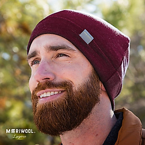 MERIWOOL Unisex Merino Wool Cuff Beanie Winter Hat for Men and Women Wine