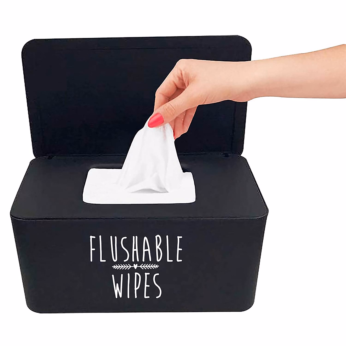 Moorfowl Baby Wipes Dispenser for Bathroom, Upgrade Size(8.2L x 4.9W x 3.9H inches), Flushable Wipes Dispenser Black Wipes Holder Container Box with Large Capacity (Flushable Wipes Holder(Black))