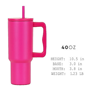 HIZEE 40 oz Tumbler with Handle and Straw,Reusable Stainless Steel Water Bottle Travel Mug Cupholder Friendly,Keeps Cold for 34 Hours, Gifts for Women Men Him Her(pink)