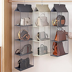 Handbag Hanging Organizer, 4 Pocket Hanging Purse Organizer Handbag Storage Hanger Oxford Cloth Closet Organizer for Family Closet Bedroom, Foldable and Universal Fit, Beige, Gray (4 Tiers, Gray)