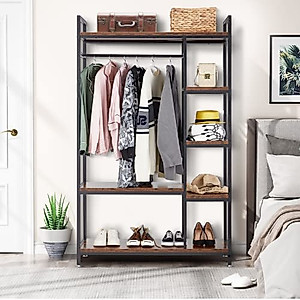 JOMMED Clothing Rack with Shelves Free Standing Closet with Shelves and Hanging Rod, Industrial Clothing Rack for Bedroom