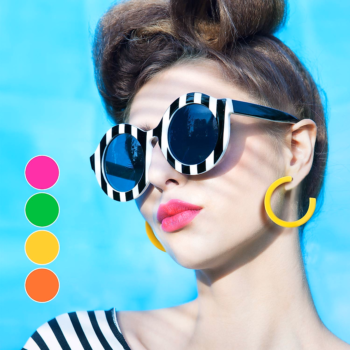 Skylety 4 Pairs 80s Neon Earrings for Women 90s Retro Hoop Drop Dangle Earrings for 80's Party Cosplay Costume Accessories(Half Hoop Style)