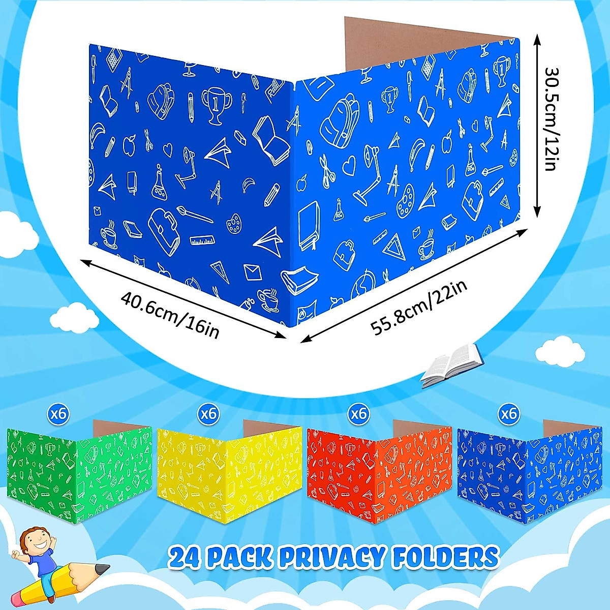 24 Pack Shields for Student Desks Test Desktop Dividers Cardboard Large Privacy Folders Classroom Testing Shields Trifold Standard Privacy Dividers Shield for School Office, 12 x 54 Inch