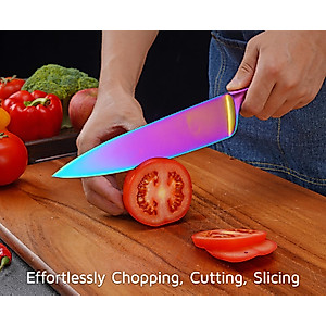 WELLSTAR Kitchen Knife Set 5 Piece, Razor Sharp German High Carbon Stainless Steel Blade, Chef Bread Carving Utility Paring Knives for Culinary Chopping Cutting Slicing and Peeling - Rainbow