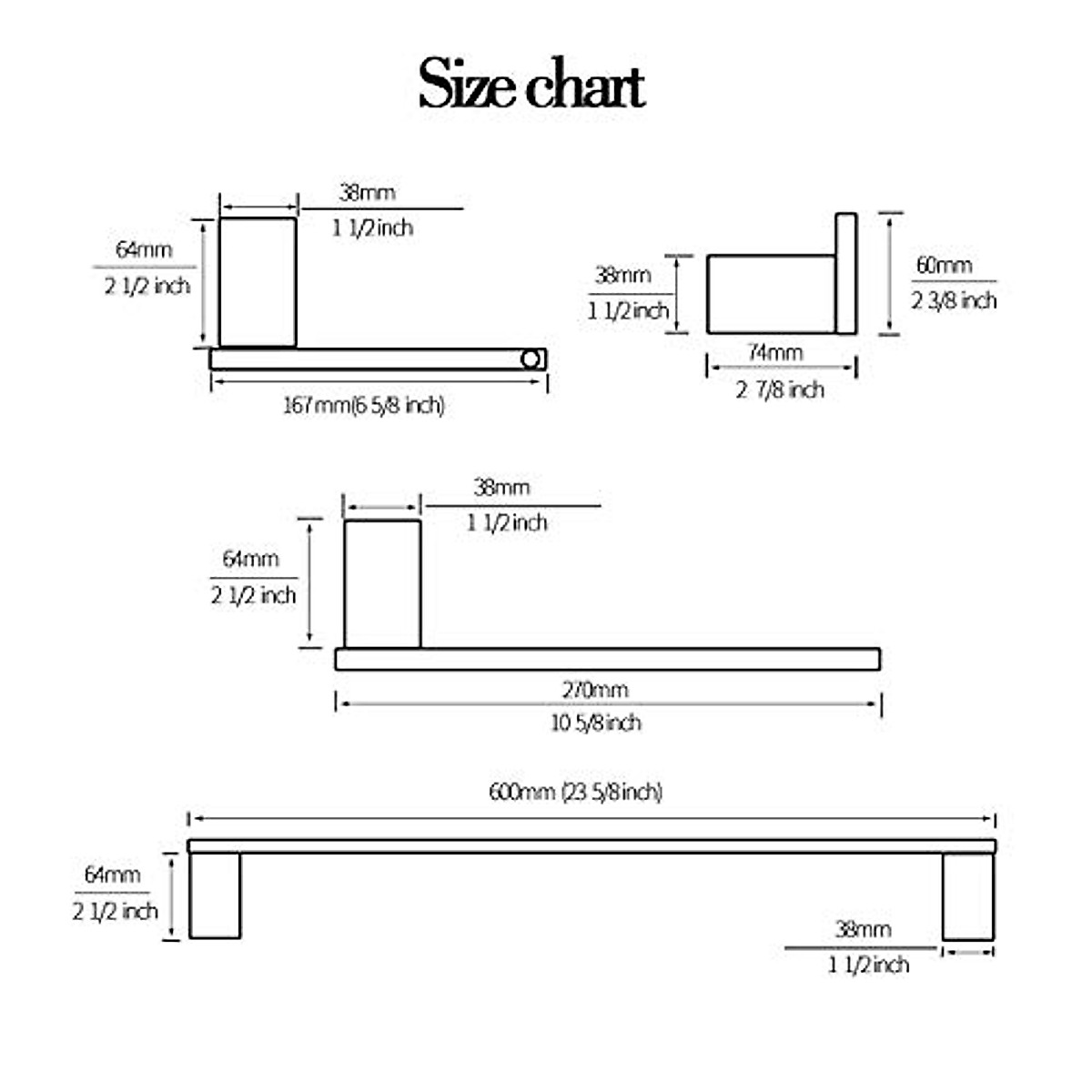 Nurisi Stainless Steel Bathroom Hardware Set 4 Piece Bathroom Hardware Accessories Set Robe Hook Wall-Mounted Towel Rack and Hook Toilet Paper Rack, Brushed Nickel (4-Piece Set, Matte Black)