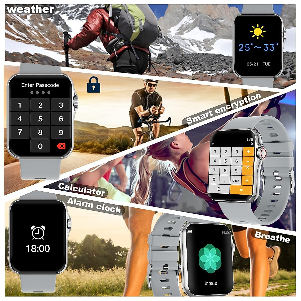 Desong Smart Watch(Answer/Make Calls), 1.7 inch Fitness Tracker,Smartwatch for Android iOS Phones,IP67 Waterproof Blood Pressure SpO2 Heart Rate Sleep Monitor for Women Men