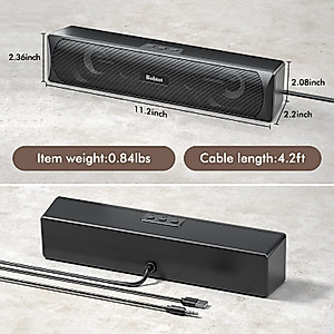 Bobtot Computer Speakers Desktop Soundbar - HiFi Stereo Audio RGB Mini Sound Bar External Speaker with Bluetooth AUX-in Wired USB Powered Volume Control for PC Laptop Tablets Monitor