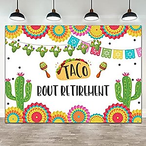 Lofaris Taco Bout Retirement Backdrop Mexican Fiesta Happy Retirement Sign Banner Decorations Neutral Cactus Llama Colorful Flags Photography Background Mexican Party Decorations Banner Props 7x5ft