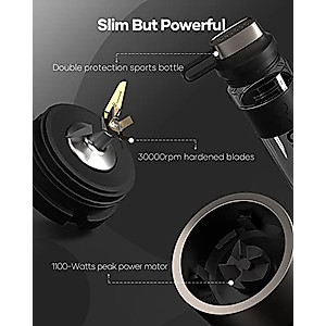 Cocinare 1100W Portable Blender, Personal Blender for Shakes and Smoothies, 6 Titanium Blades, 16 Oz To-Go Sports Bottle, 500+ Online Recipes, for Kitchen, Frozen Fruit, Ice, Nut (Black)