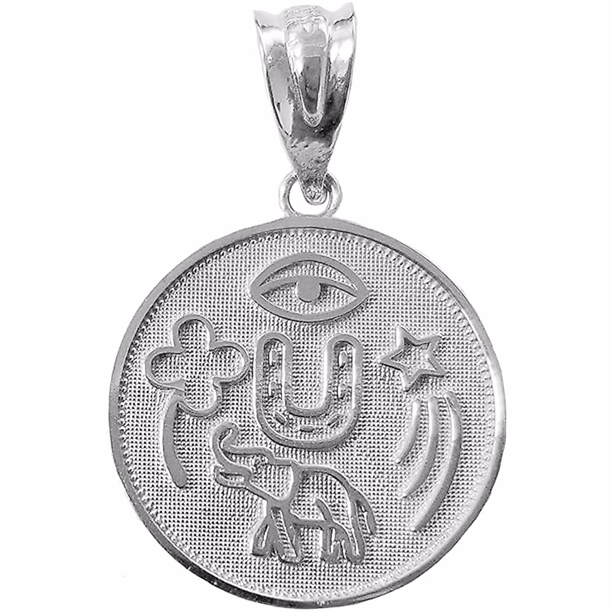 .925 Sterling Silver Lucky Charm Round Coin Medal Talisman Pendant - Pendant Only