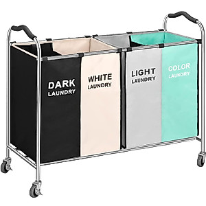 Laundry Basket Sorter Cart,Laundry Hamper Sorter Baskets with Large Removable Bags and Lockable Rolling Wheels,for Laundry Room Organization and Storage,40 X 16 X 30 inches (4 Section-Green)