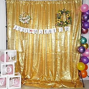 Poise3EHome 6Ft x 6Ft Gold Sequin Backdrop Curtain, Glitter Thick Satin Gold Background Drapes, Sparkly Opaque Photography Curtain, Sequence Xmas Thanksgiving Backdrop for Wedding Party Holiday Decor