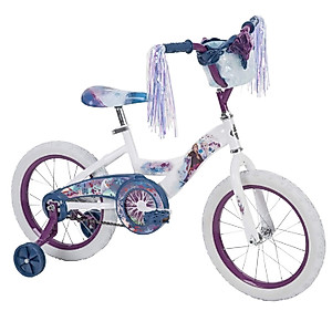 Huffy Frozen 2 16-Inch Kids Toddler Boys and Girls Ages 4-8 Training Wheel Coaster Bike Bicycle with Handlebar Bag and Streamers, Purple