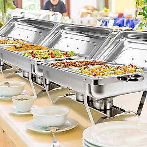 Snowtaros 4 Pack 8QT Chafing Dish Buffet Set, Stainless Steel Food Warmer Set, Rectangular Buffet Server with Tongs & Spoons for Parties, Catering, Banquets, Events (2 Full Size + 2 Half Size)