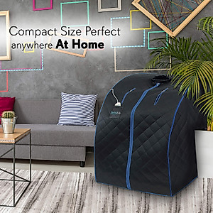 SereneLife Oversize Portable Infrared Home Spa | One Person Sauna | with Heating Foot Pad & Portable Chair, SLISAU20BK, Black