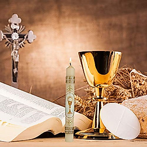 First Holy Communion Hand Decorated Taper Candle with Chalice and Host Design, Catholic Gifts for Girls and Boys, Tall Candles, Cirio para Primera Comunion, 11.25 Inches