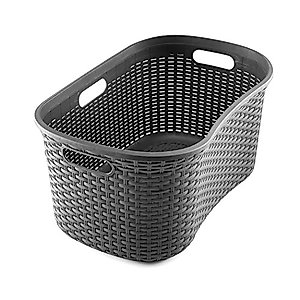 Addis 517994 Faux Rattan Hipster Laundry Basket, Charcoal, 40-Litre