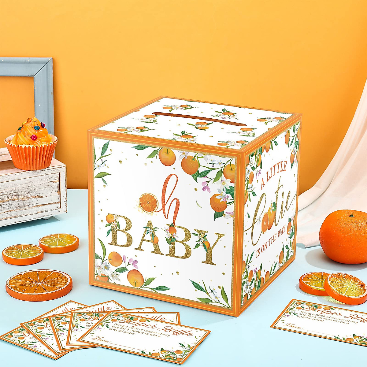 51 Pieces Little Cutie Diaper Raffle Tickets with Diaper Raffle Card Box for Baby Shower Decorations Little Cutie Diaper Raffle Sign Box Diaper Raffle Game Insert Advice and Wishes Diaper Raffle