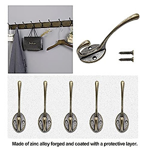 Bonsicoky 4 PCS Farmhouse Wall Mounted Coat Hooks, Decorative Heavy Duty Double-Hook Wall Hooks with Screws for Coats Bags Hats Towels - Black
