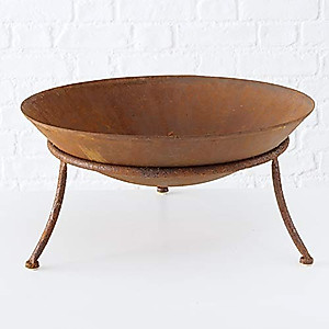 WHW Whole House Worlds 2 Piece Americana Fire Pit Set, Wide Bowl, Raised Tripod Stand, Vintage Style Rusty Finish, Iron, 18 1/2 Diameter x 9 H Inches