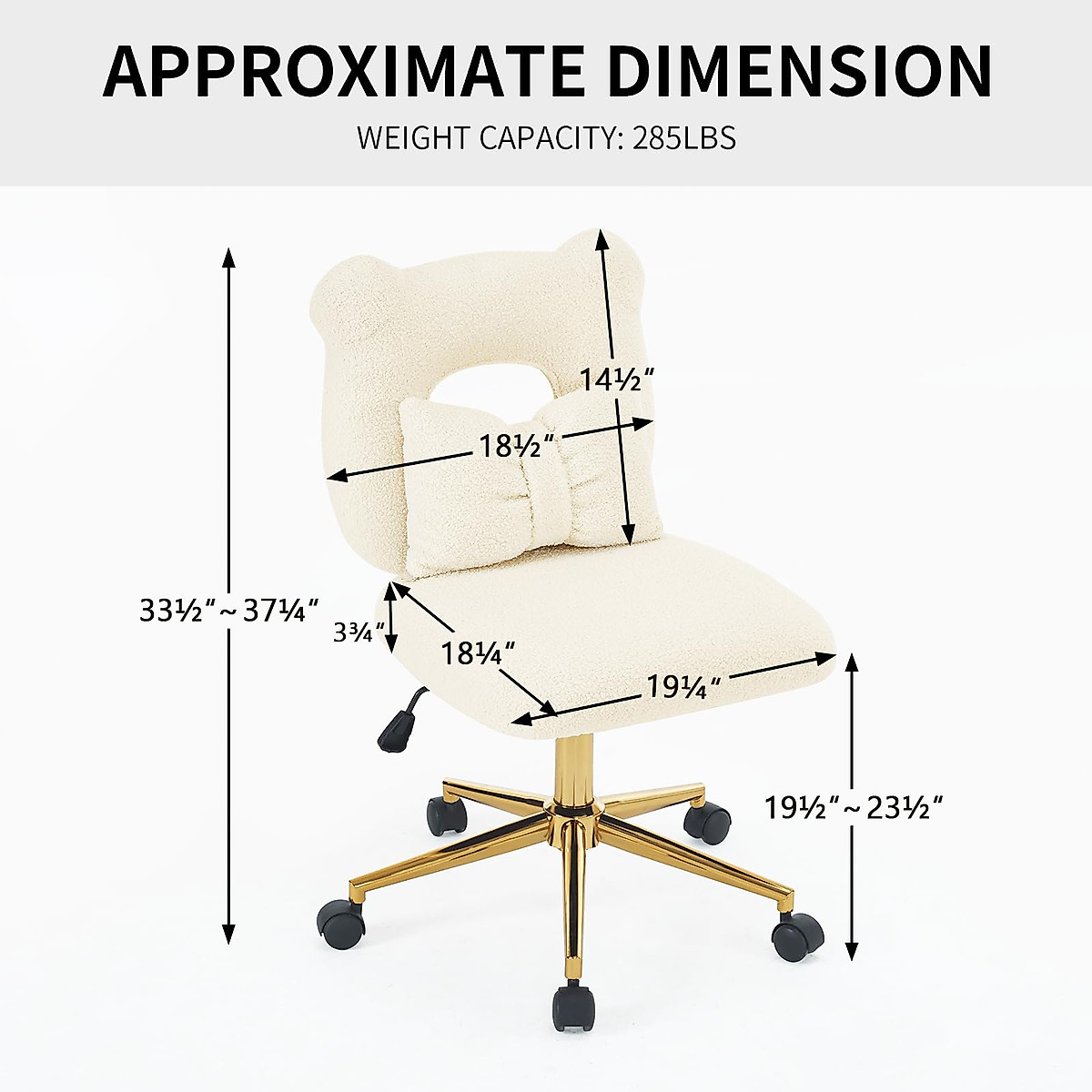 Furnimart Swivel Desk Chair Cute Vanity Chair with Kawaii Backrest & Lumbar Pillow, Armless Comfy Faux Fur Accent Chairs for Bedroom, Makeup Room, Dorm, Teenage Girls (Ivory White)