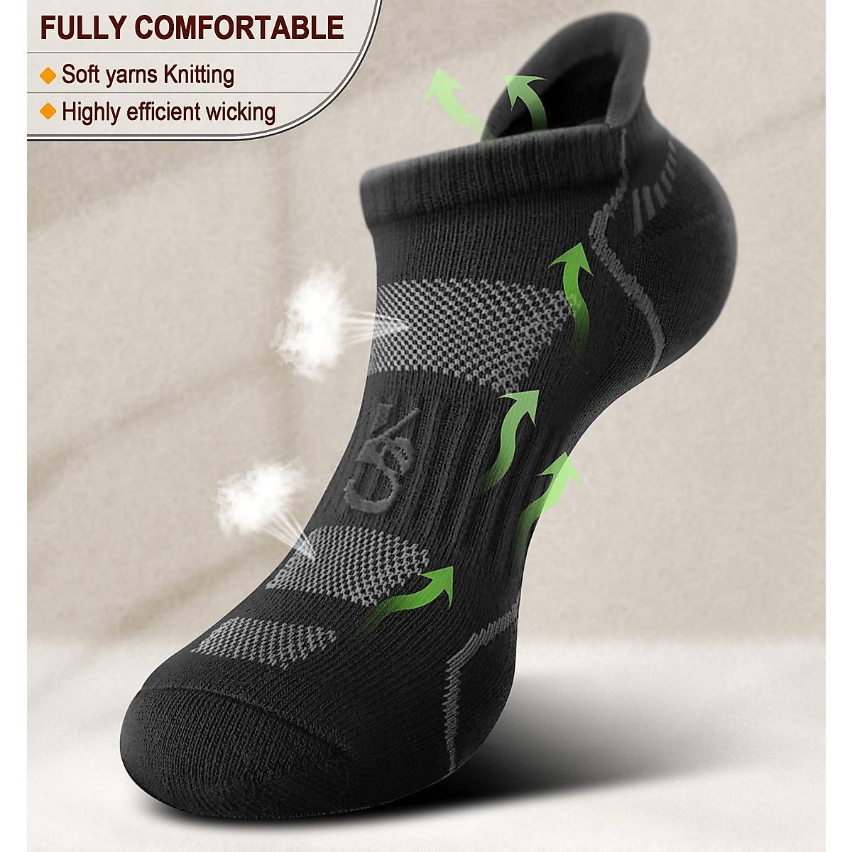 KEMISANT Mens Running Socks 6 Pairs-Athletic Compression Ankle Socks Cushioned for Men Walking-Arch Compression Support(6Pairs,Shoes Size:Men 8-9)