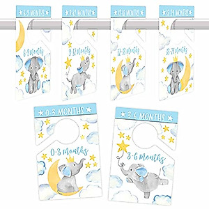 6 Baby Closet Size Dividers Boy - Elephant Baby Closet Dividers by Month, Baby Closet Organizer for Nursery Organization, Baby Essentials for Newborn Essentials Baby Boy, Nursery Closet Dividers Boy