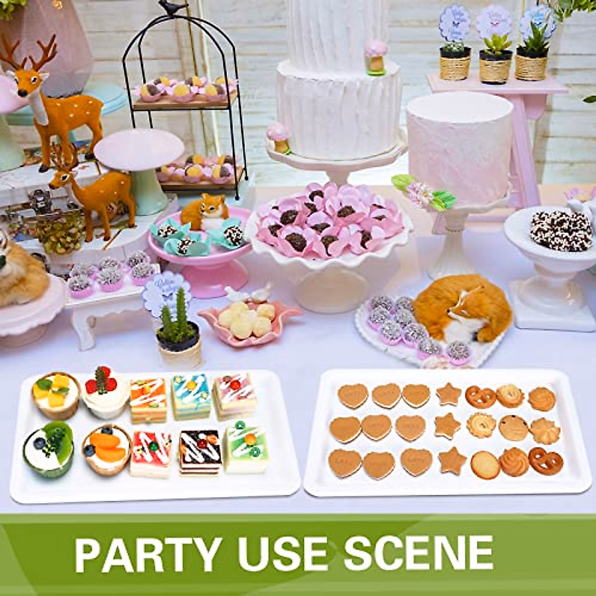 20 Pieces Rectangle Plastic Serving Trays Set 15 x 8 Inch White Rectangle Food Trays Decorative Catering Cookie Plastic Fast Food Trays Disposable Serving Platter for Party Buffet Wedding Parties