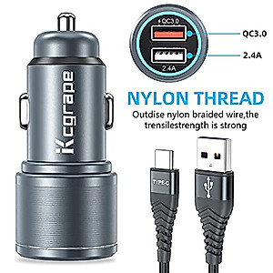 USB Car Charger with Cable for Samsung Galaxy S20 S21 S22 Plus Ultra FE 5G,A52 A13 A50 A51 A71 A21 A10E A20 A03S,Quick Charge 3.0 Fast Charging Dual Port Car Phone Adapter for iPhone 11 Pro Max XR X